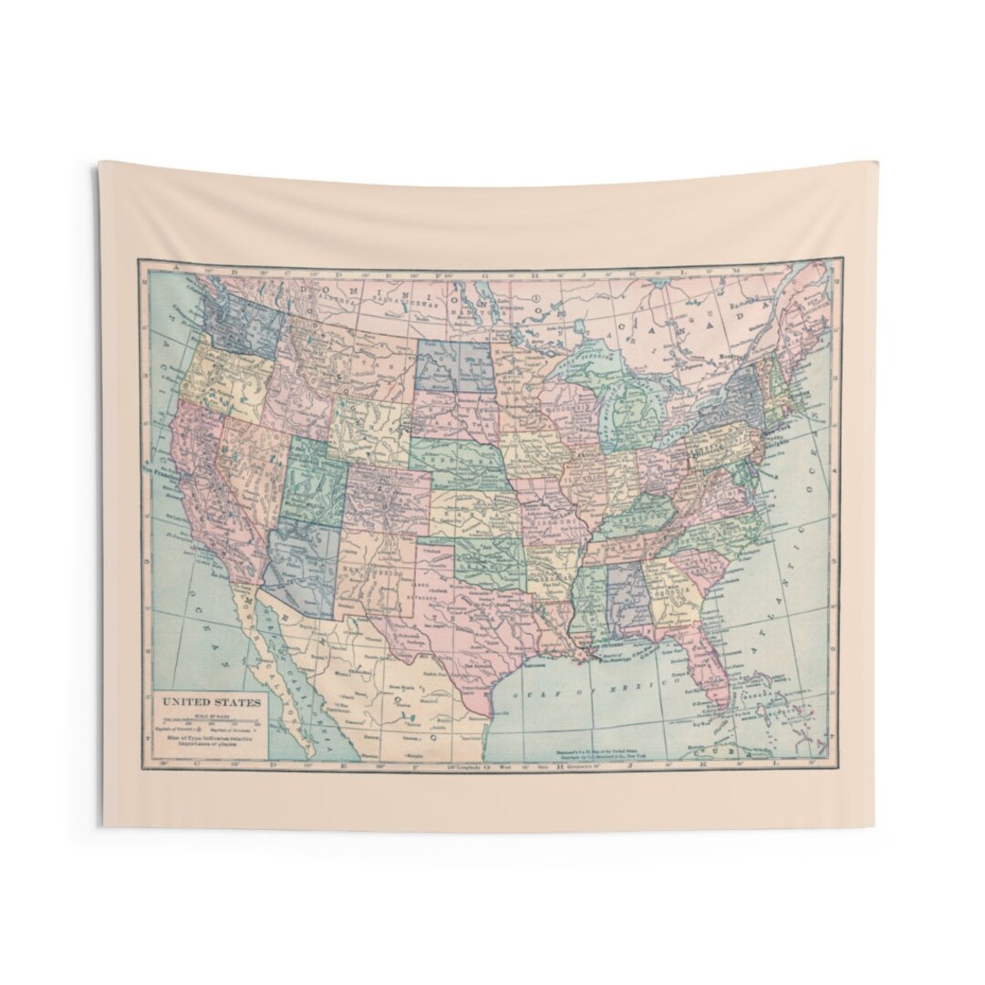 Vintage United States Map Tapestry: Historic Wall Art - Etsy