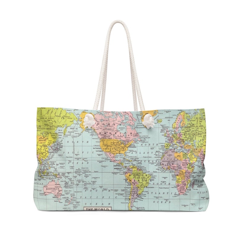 Large World Map Weekender Tote Bag With Rope Handle - Etsy
