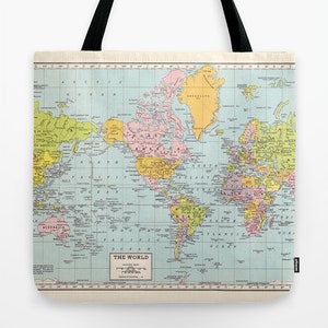 World Map Tote Bag: Vintage Travel Theme, All-over Print - Etsy
