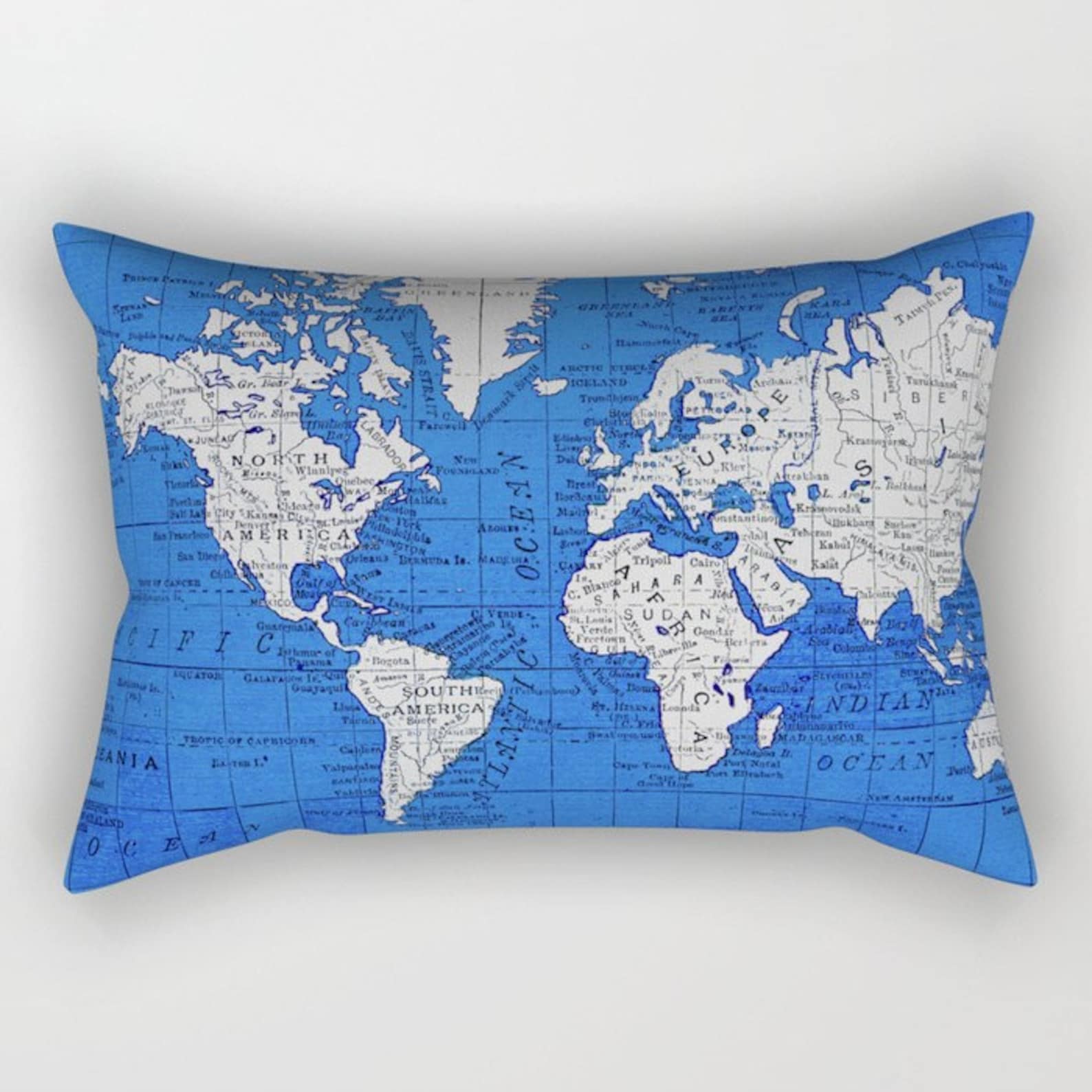 World Map Throw Pillow Cobalt World Map Travel Decor Blue - Etsy