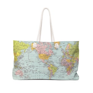 Large World Map Weekender Tote Bag With Rope Handle - Etsy