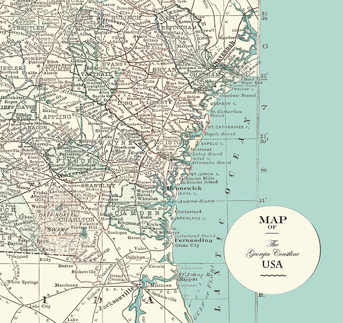 Georgia Shoreline Map Framed Print Matte Poster Print Wall - Etsy