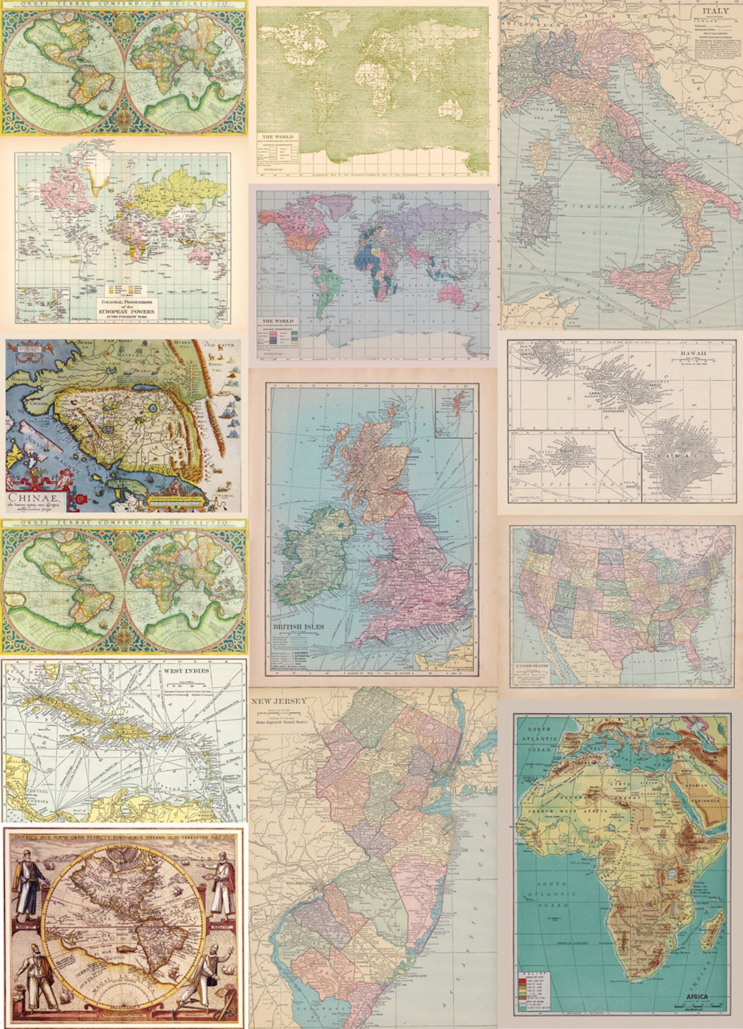 Fabric Yardage -many Vintage Maps - Yardage of Antique/vintage World ...