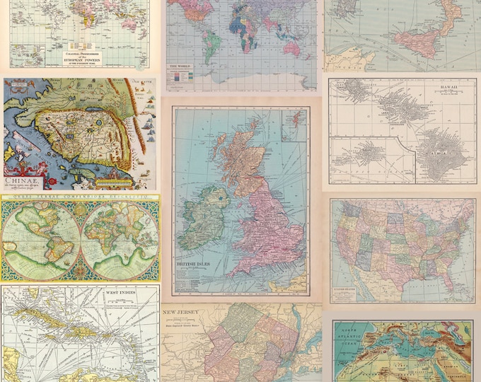 Vintage Maps Fabric Soft Blue and Cream Map by Aftermyart Blue and ...