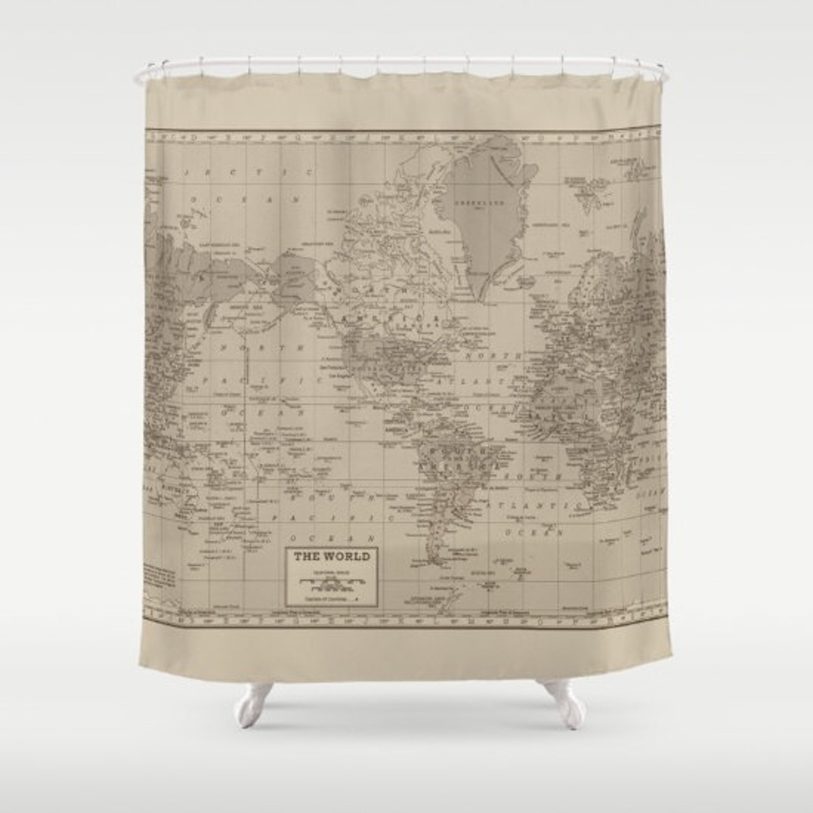 World Map Shower Curtain Brown and Tan Earth Tones Decor - Etsy