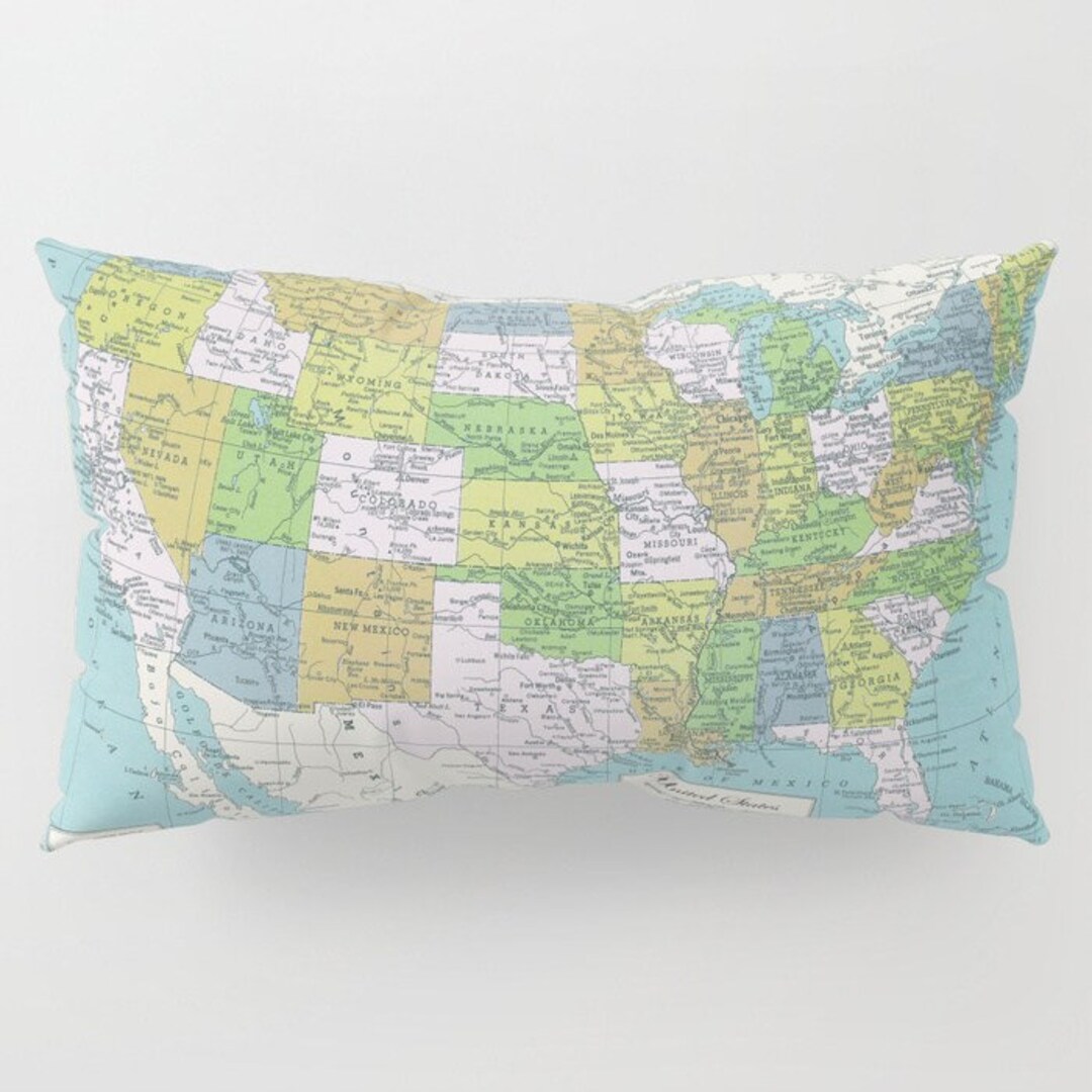 United States Map Pillow Case - Map Decor - Blue, Unique Travel ...