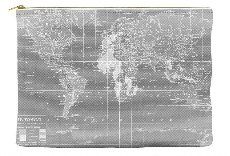 World Map Pencil Case Gray World Map Makeup Bag Travel - Etsy