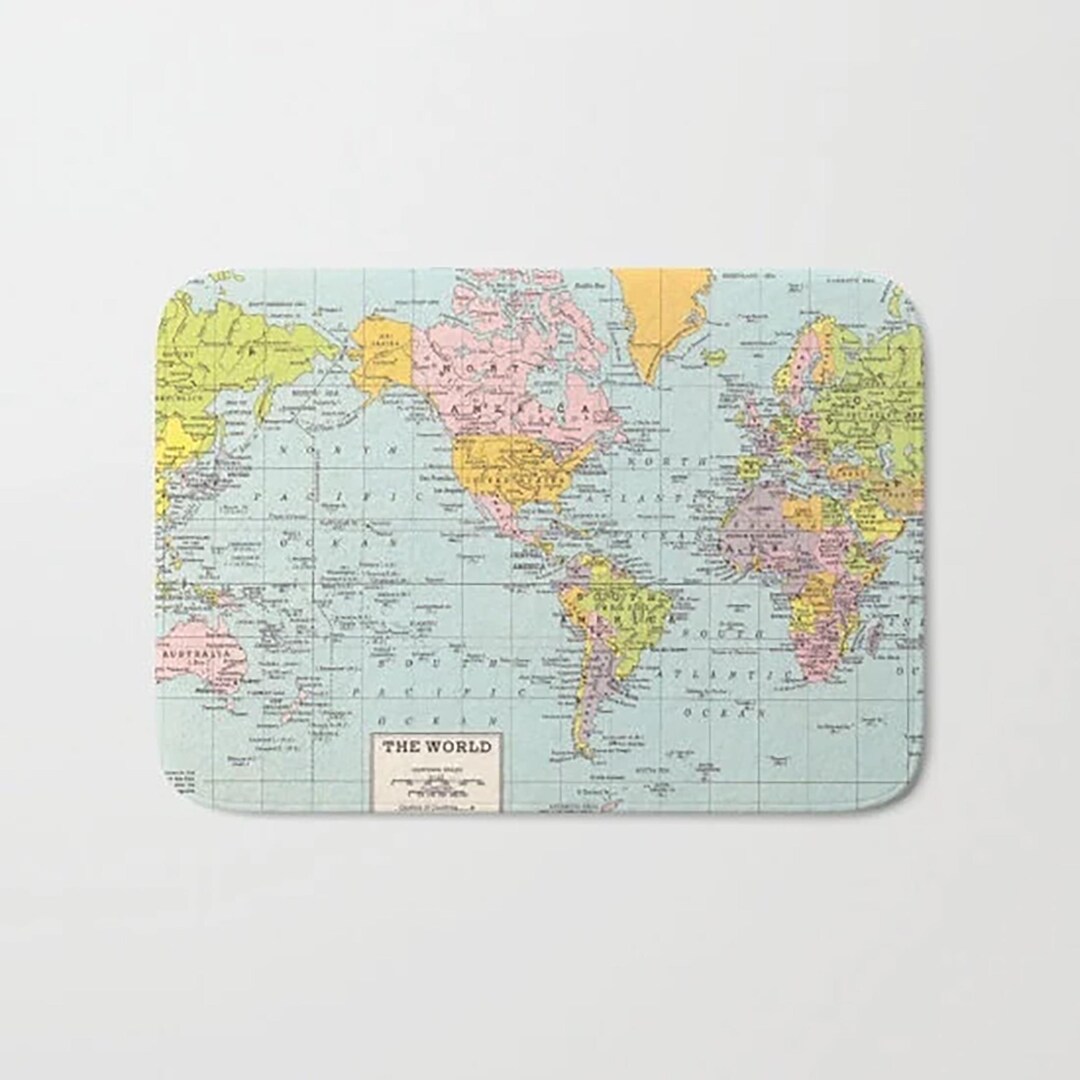 World Map Bath Mat: Plush Travel Bathroom Decor - Etsy