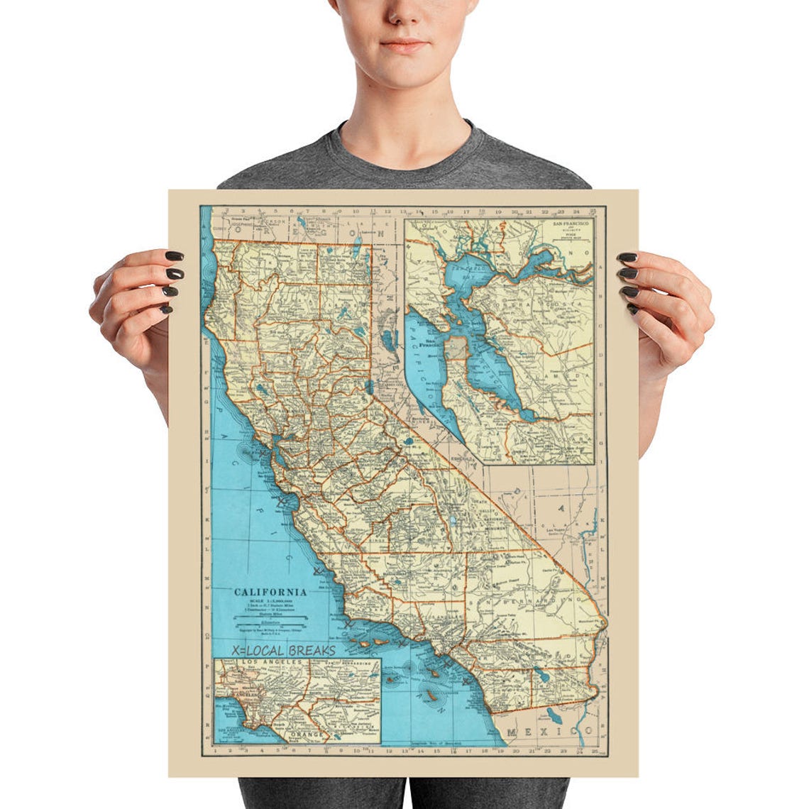 California Surf Poster Print California Surfing Spots Map - Etsy