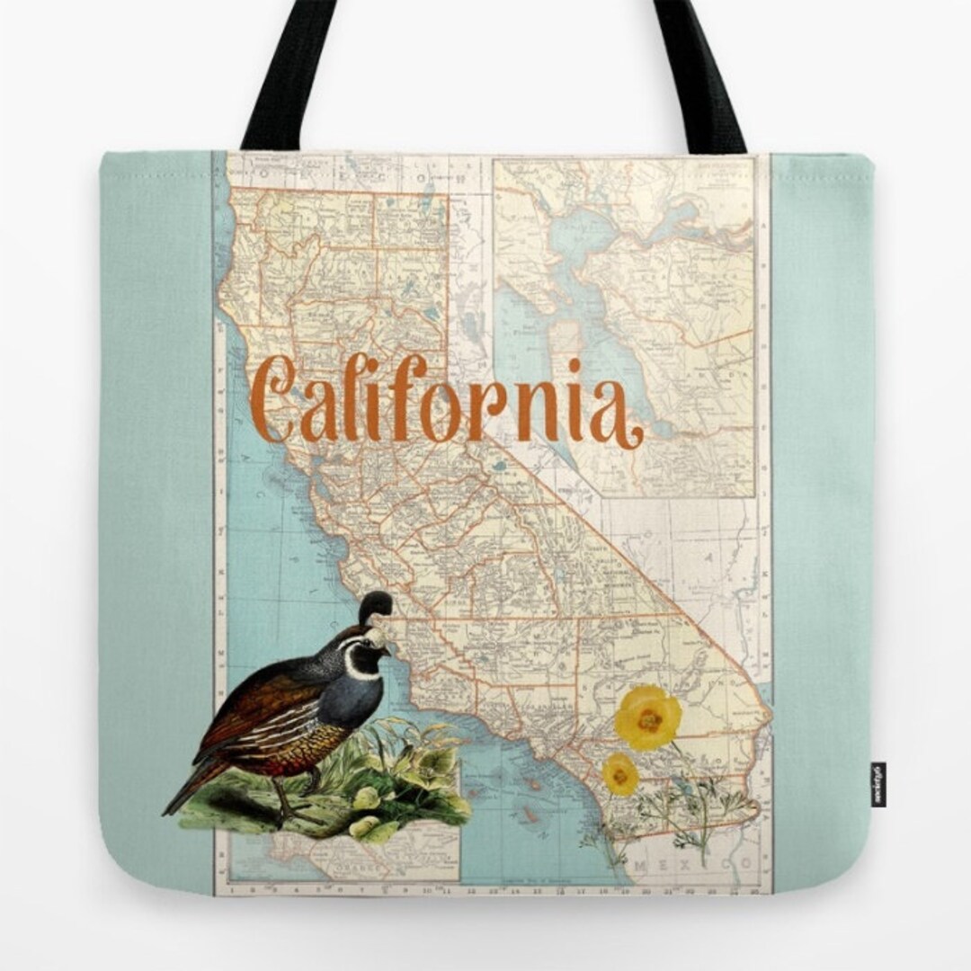 California Map Tote Bag, Beach Tote, Everything Bag, Colorful Allover ...
