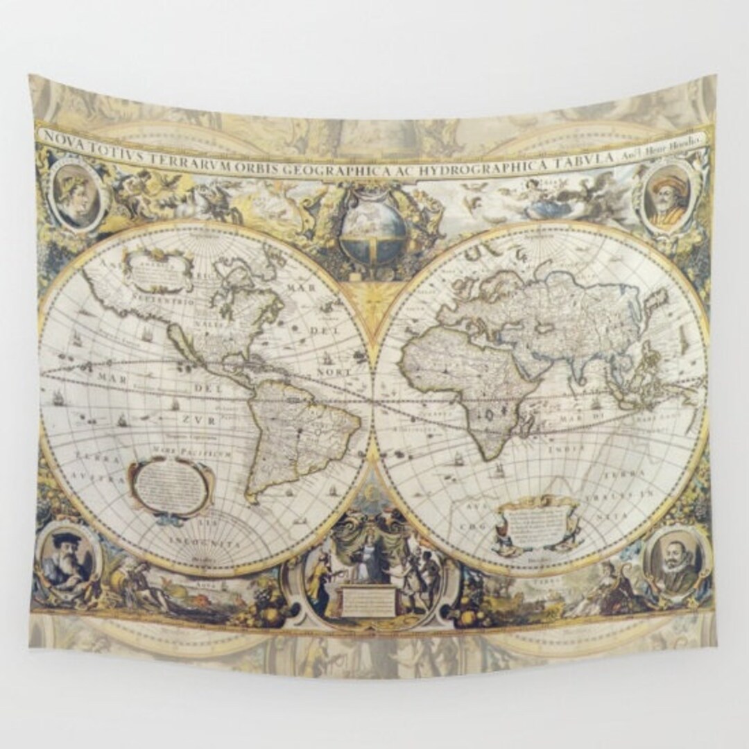 World Map Tapestry Wall Hanging - Antique Map Print, Beautiful Map ...