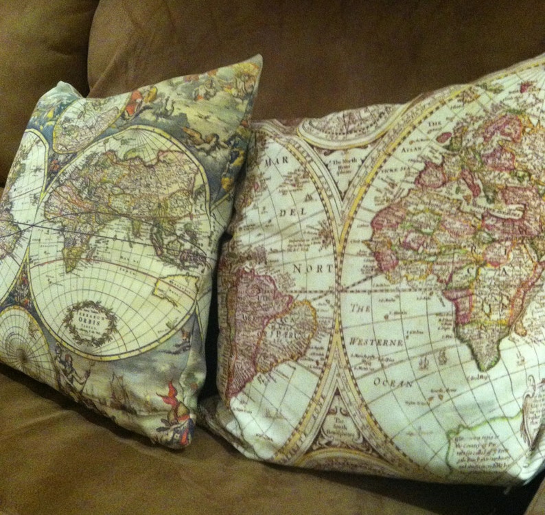 Antique Map Throw Pillow Home Decor Earth Tones World Map - Etsy