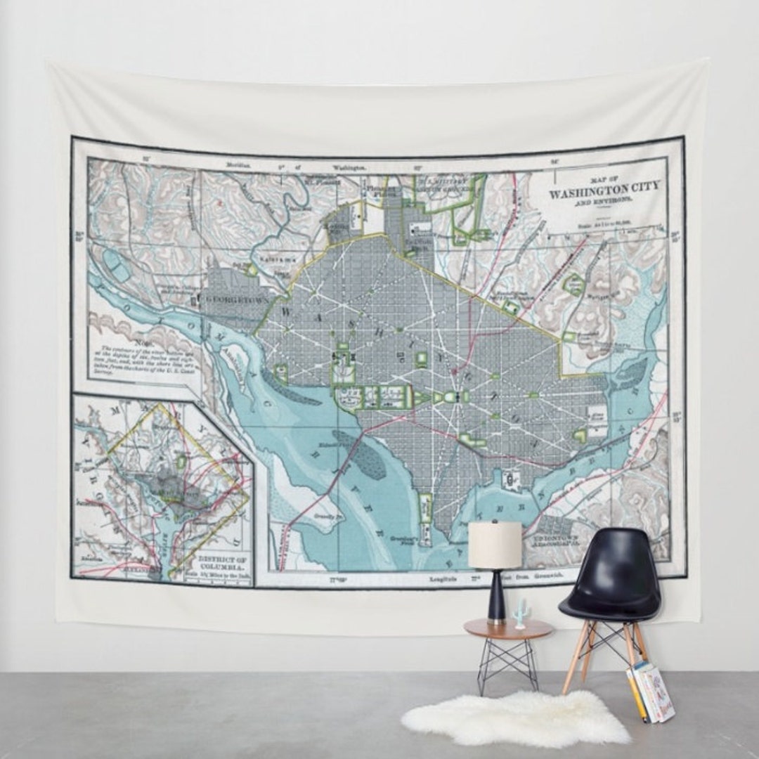 Washington DC Map Wall Tapestry - Wall Hanging - Washington DC City Map ...