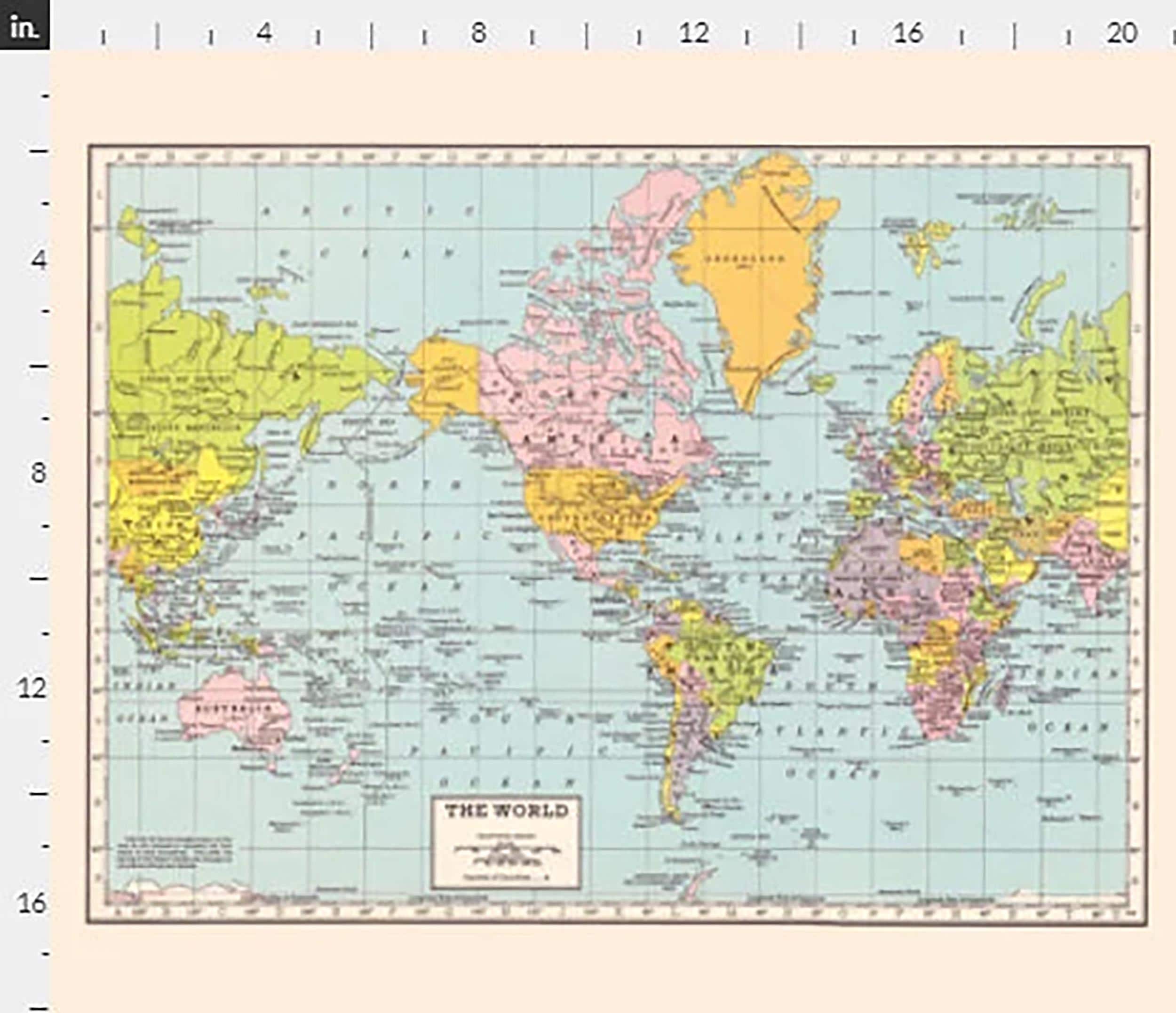 Vintage Map of the World - Fat Quarter, Sewing, Quilting, Supplies ...