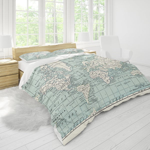 World Map Bedding - Etsy
