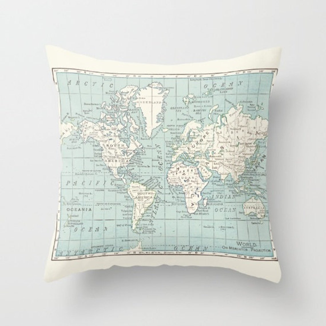 World Map Pillow World Map Travel Decor Blue and Cream - Etsy