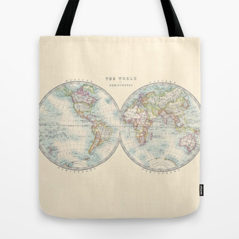 Hemispheres Map Tote Bag: Travel Theme, Soft Pastel Print - Etsy