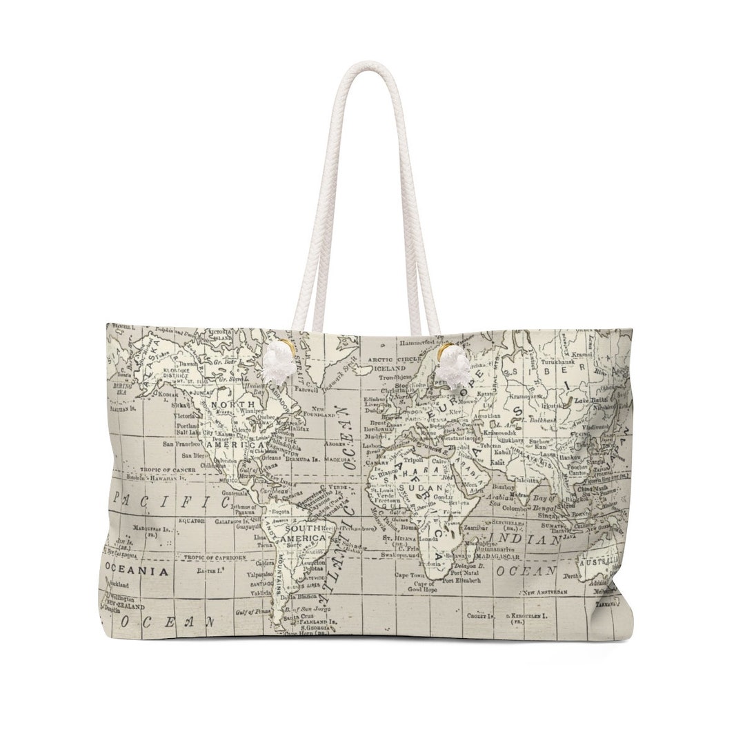World Map Weekender Tote Bag - Rope Handles, Large Tote, Oversized - Etsy