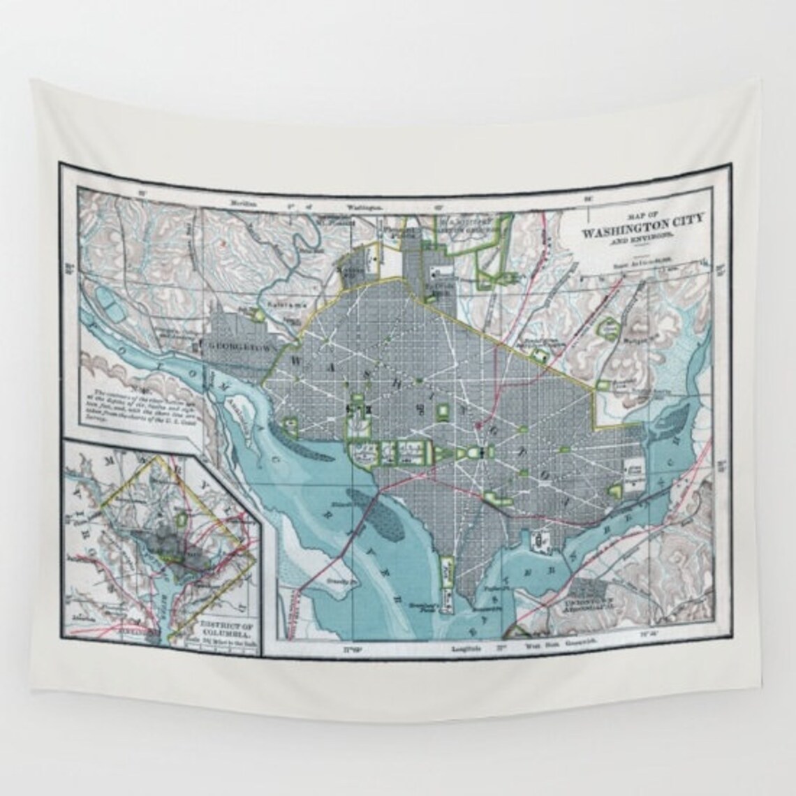 Washington DC Map Wall Tapestry Wall Hanging Washington DC | Etsy