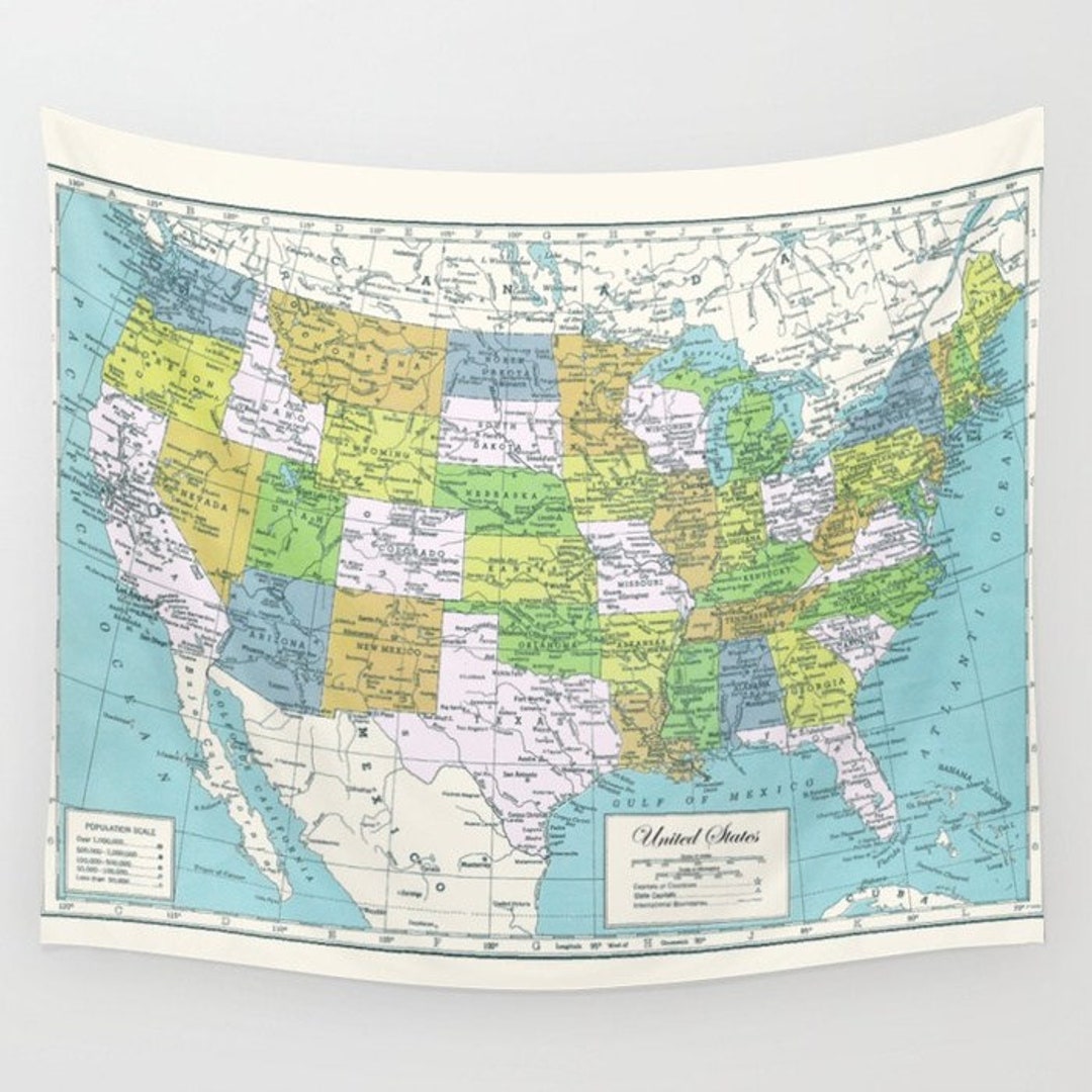 United States Map Tapestry Wall Hanging - US Map, Dorm Travel Decor ...