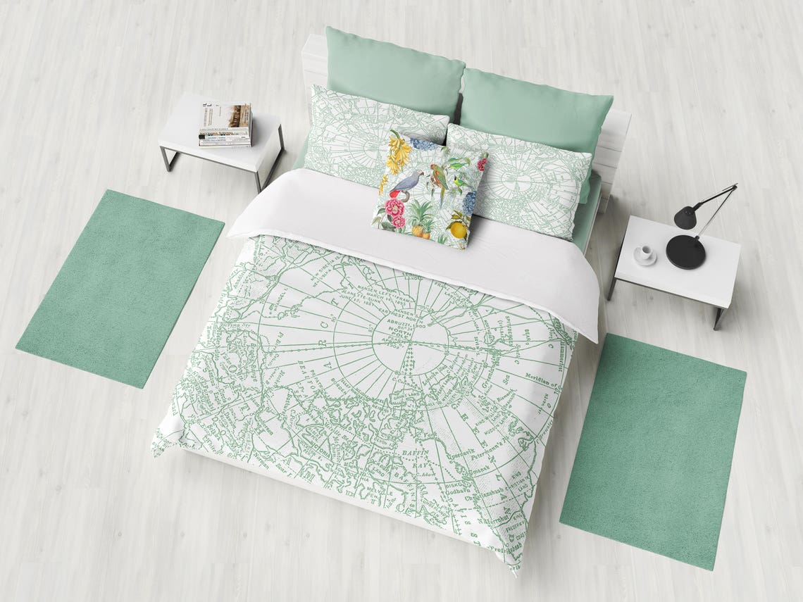 Green and White Arctic Map Duvet Cover or Comforter Bedding - Etsy