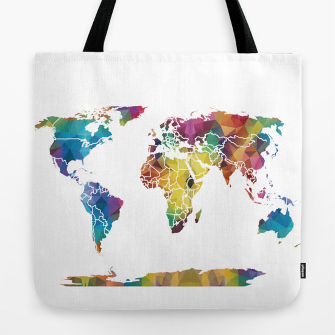 World Map Tote Bag, Colorful Geometric Travel Theme Tote, Everything ...