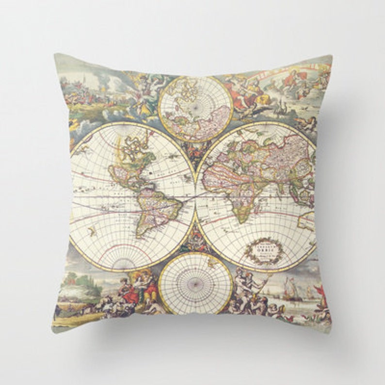 Antique Map Throw Pillow Home Decor Earth Tones World Map - Etsy