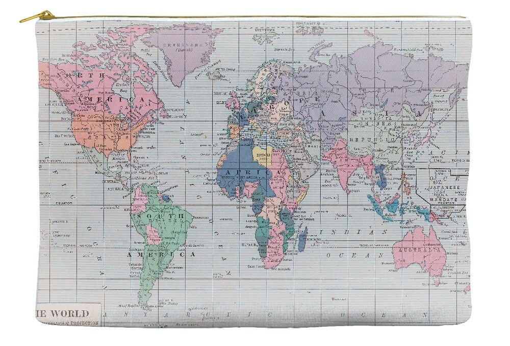 World Map Pencil Case Vintage Pastels Makeup Bag Travel | Etsy