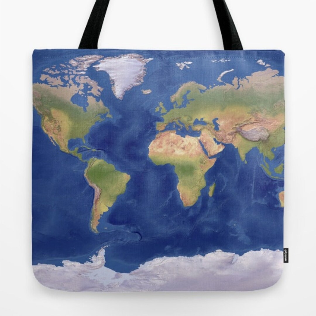 World Map Tote Bag: Topographical Atlas Print, Travel Beach Bag - Etsy