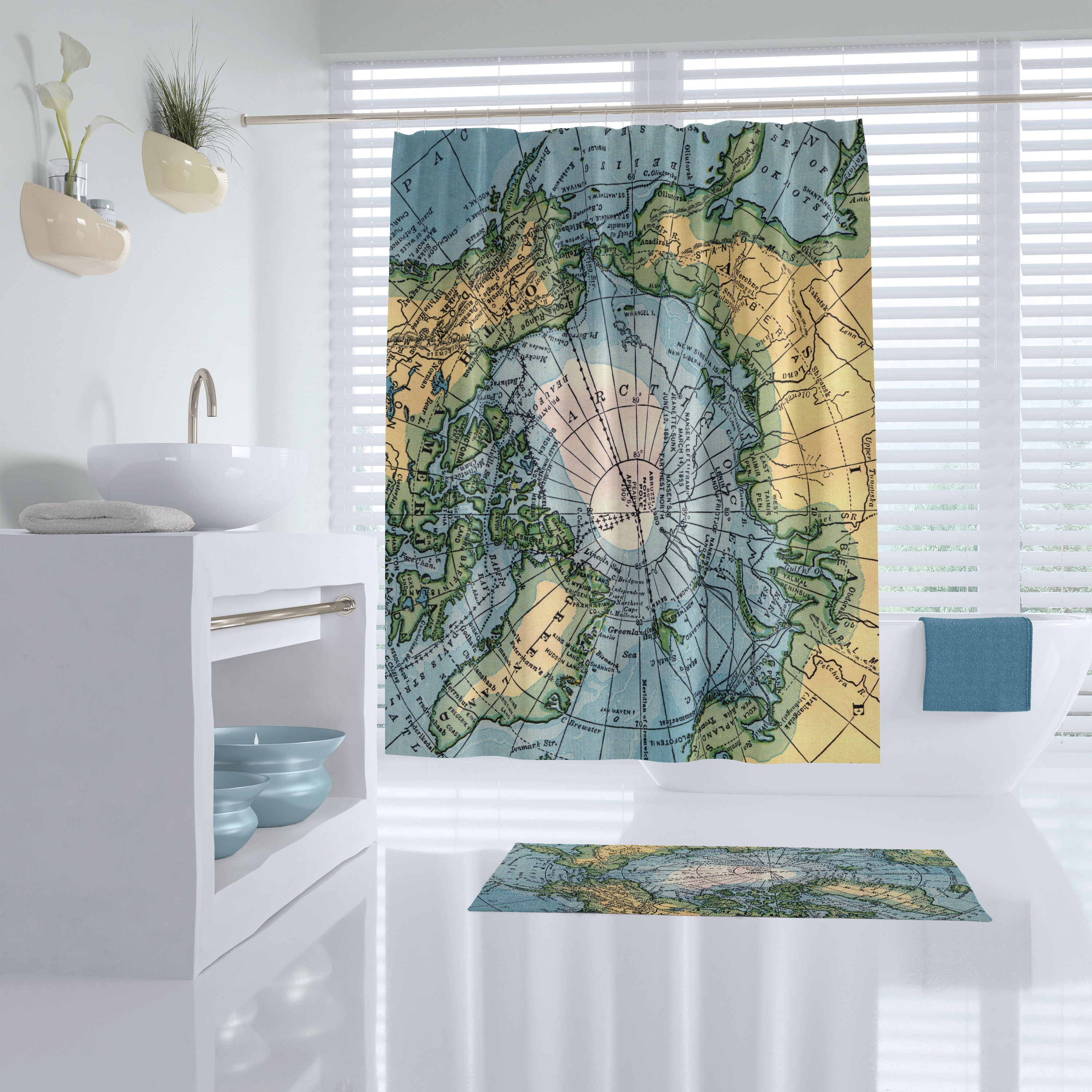 Arctic Map Shower Curtain Arctic circle travel Home Decor | Etsy