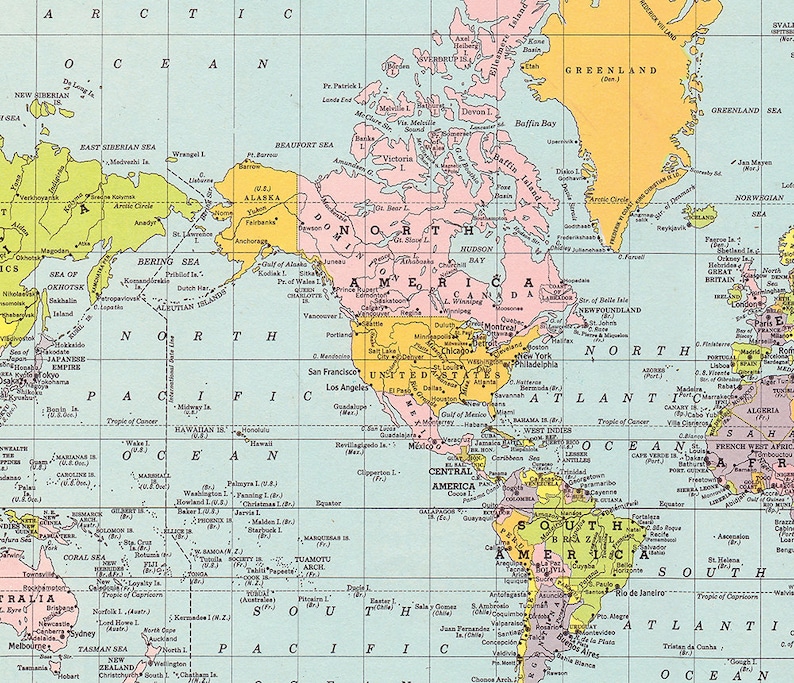 Vintage Map of the World - Fat Quarter, Sewing, Quilting, Supplies ...