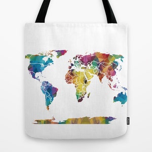 World Map Tote Bag, Colorful Geometric Travel Theme Tote, Everything ...
