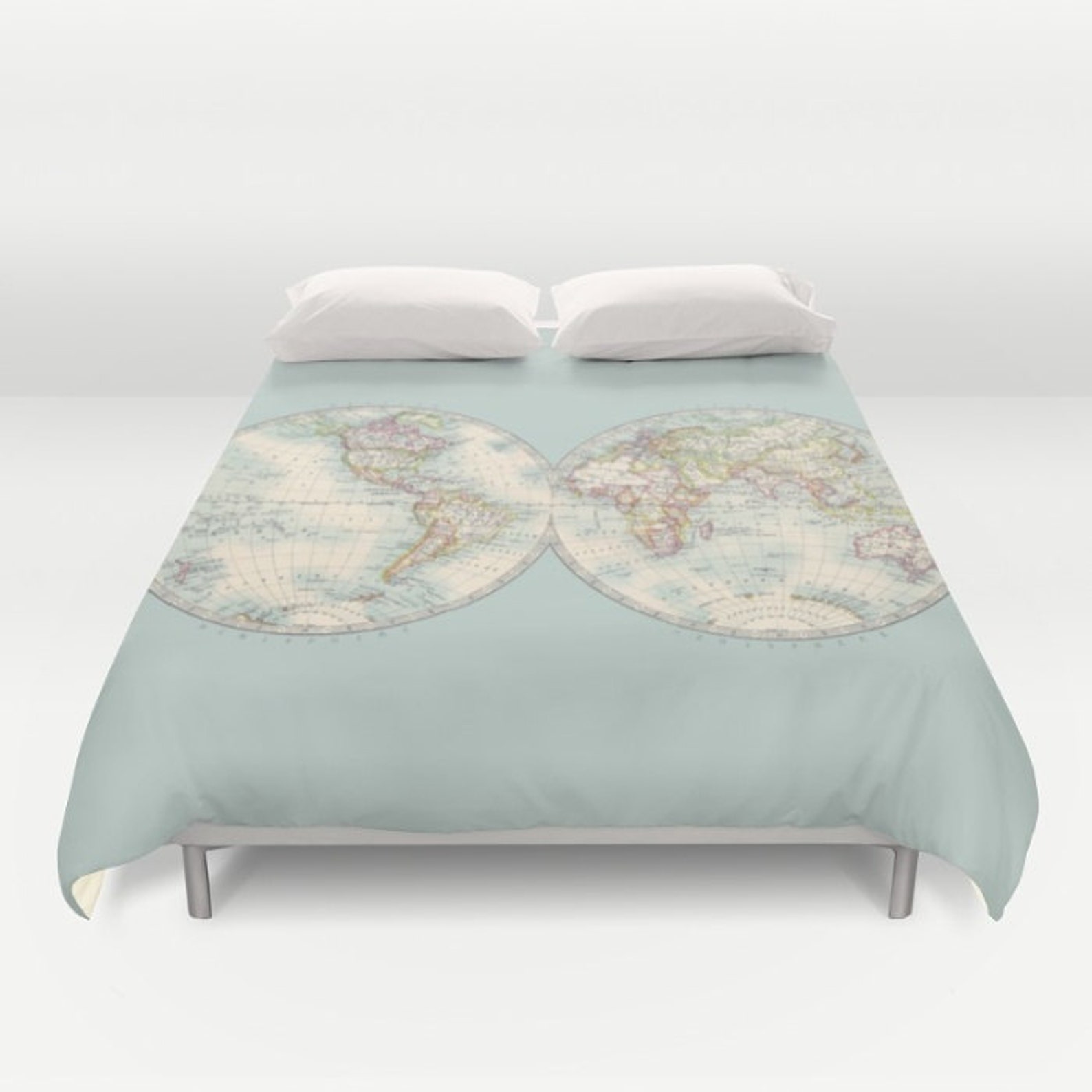 World Map Pillow Hemispheres Historical World Map Soft Teal | Etsy