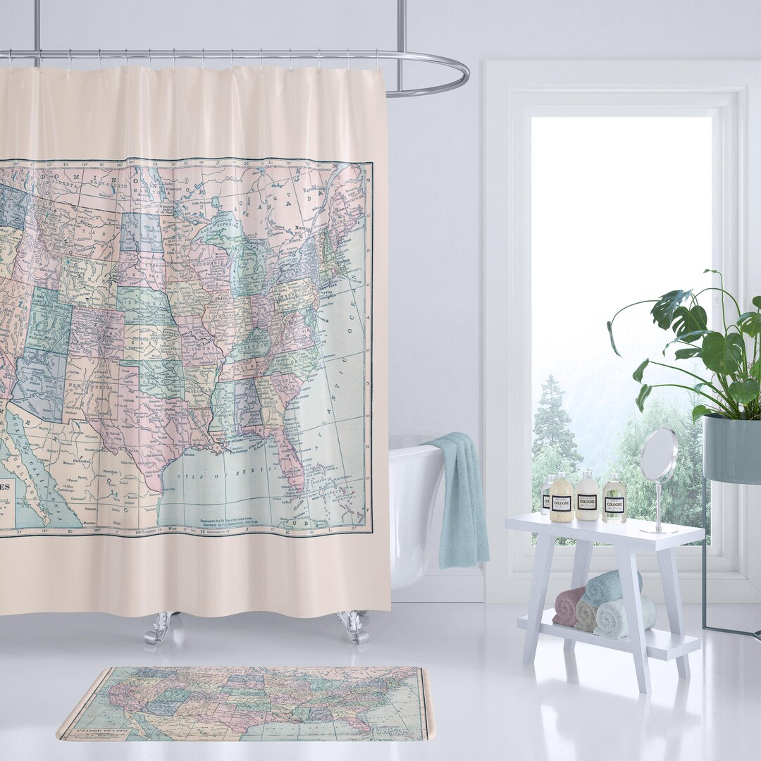 Vintage United States Map Shower Curtain: Educational Home Decor - Etsy ...