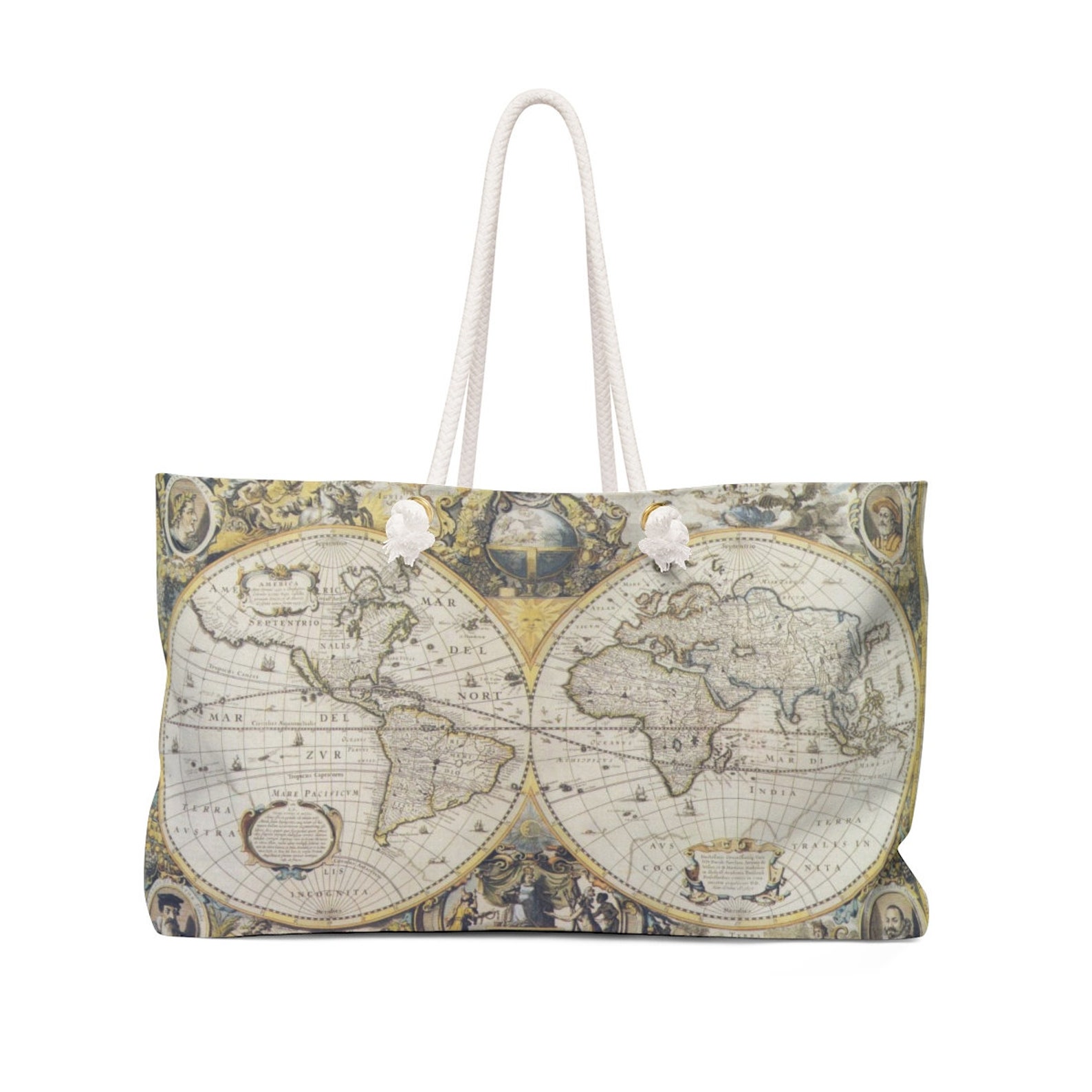 Antique World Map Large Tote Bag Luxurious Large Rope Handle - Etsy