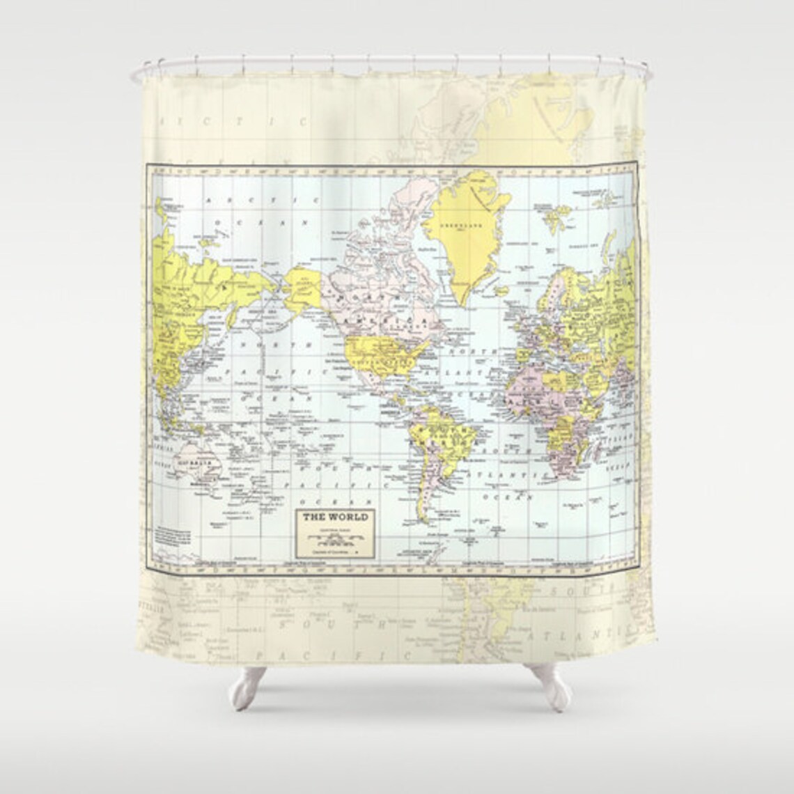 World Map Shower Curtain Historical Colorful Vintage Map | Etsy