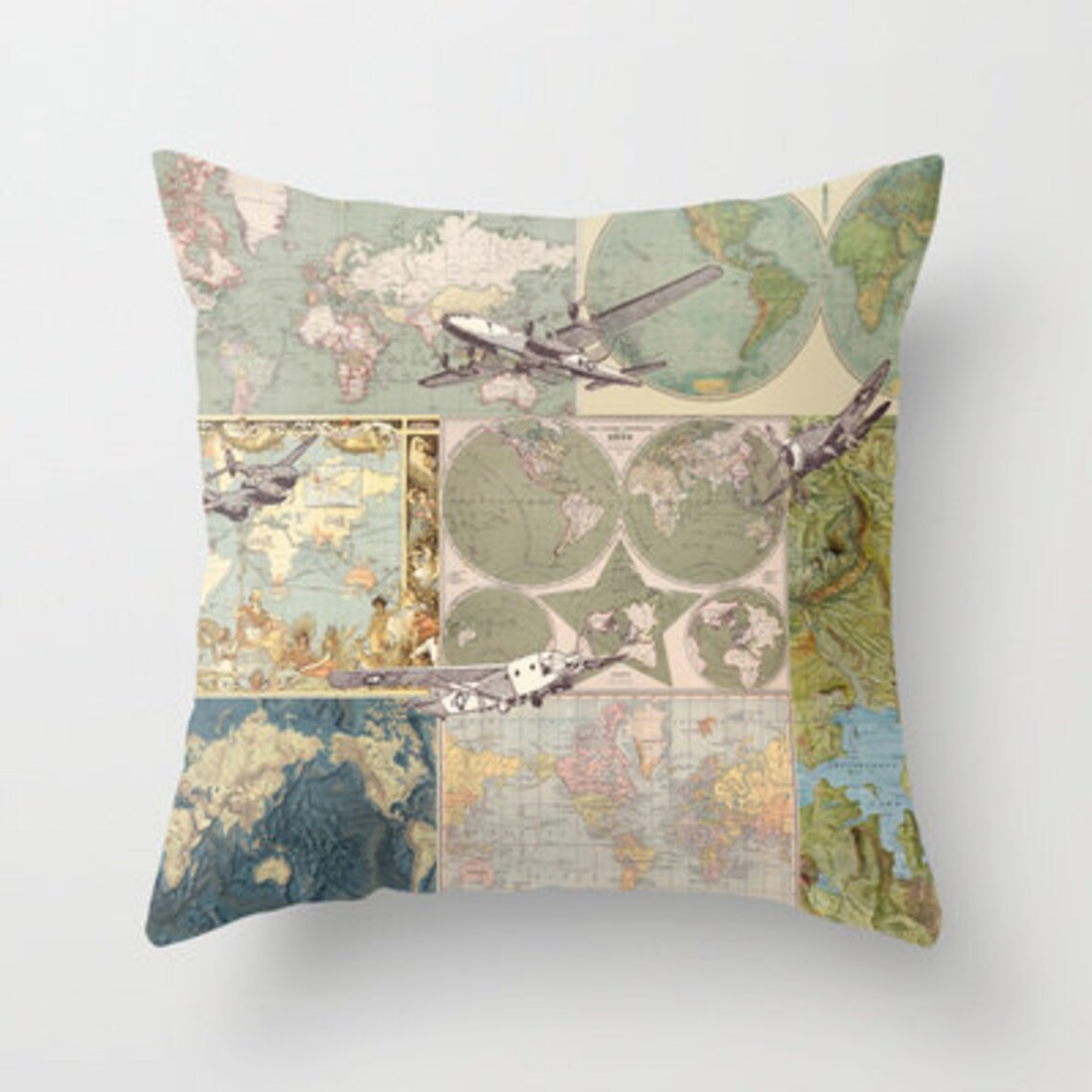 Map Pillow Throw Pillow Maps and Airplaines Travel Decor - Etsy
