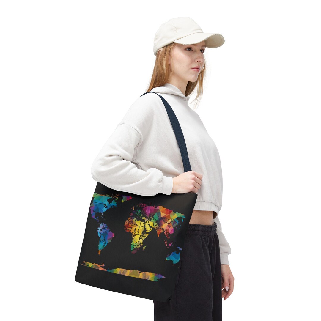 Geometric World Map Tote Bag: Colorful Travel Carryall - Etsy