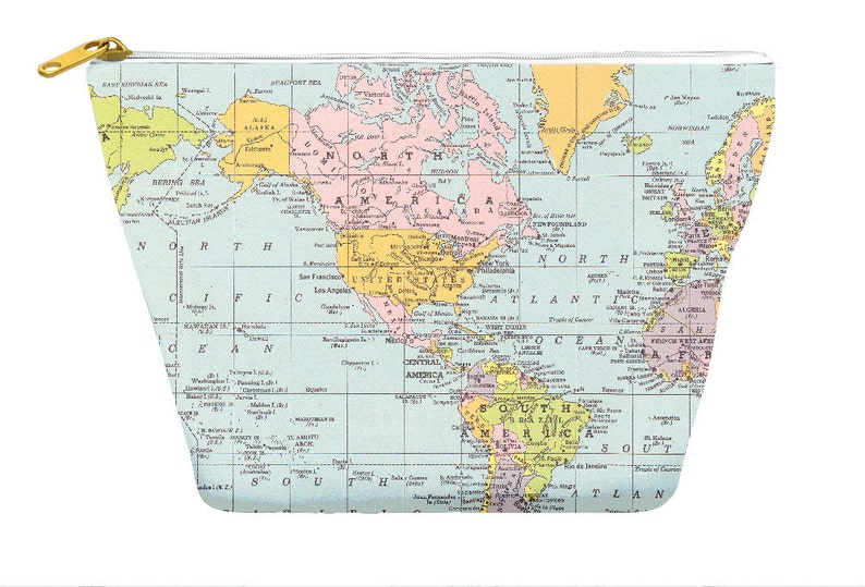 World Map Pencil Case Makeup Bag Travel Wanderlust Back to - Etsy