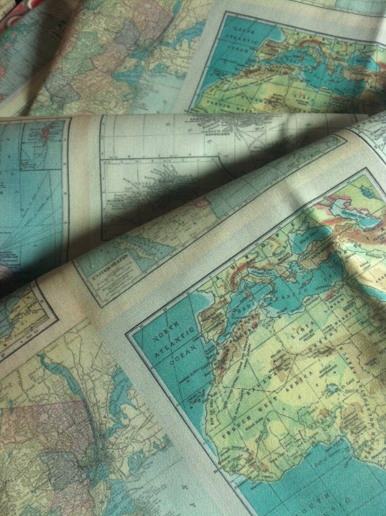 Fabric Yardage many Vintage Maps Yardage of Antique/vintage - Etsy