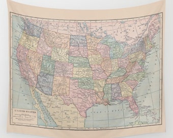 United States Map Tapestry Wall Hanging US Map Dorm Travel | Etsy