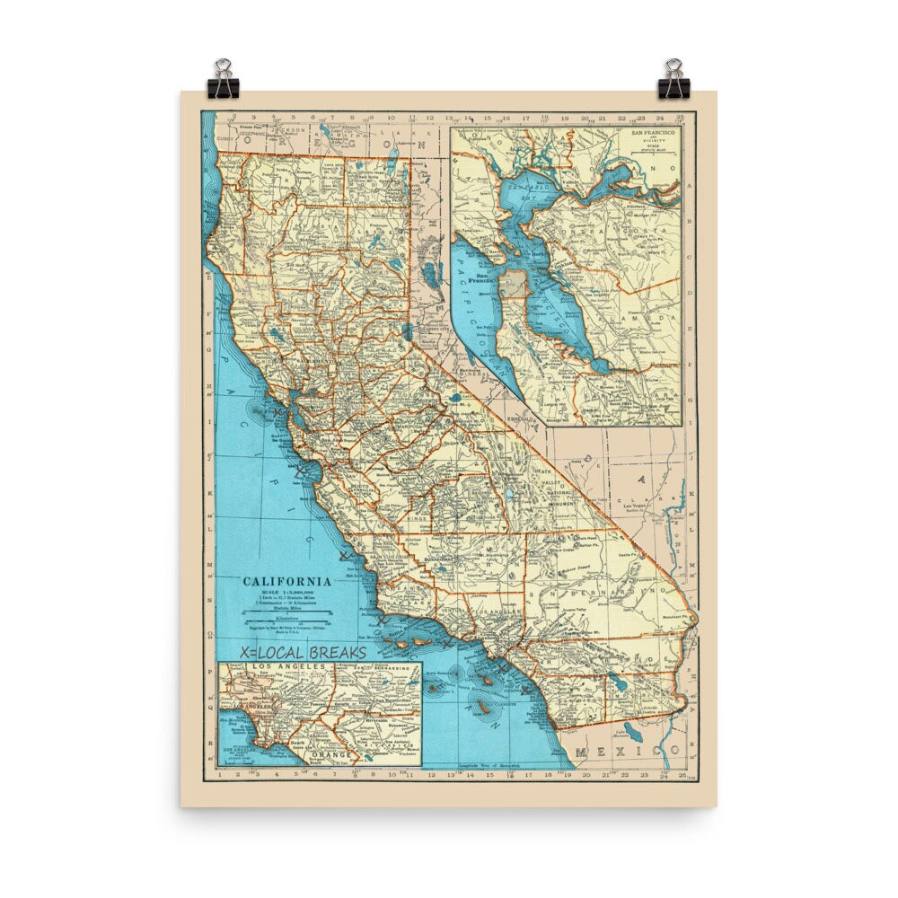 California Surf Poster Print California Surfing Spots Map - Etsy