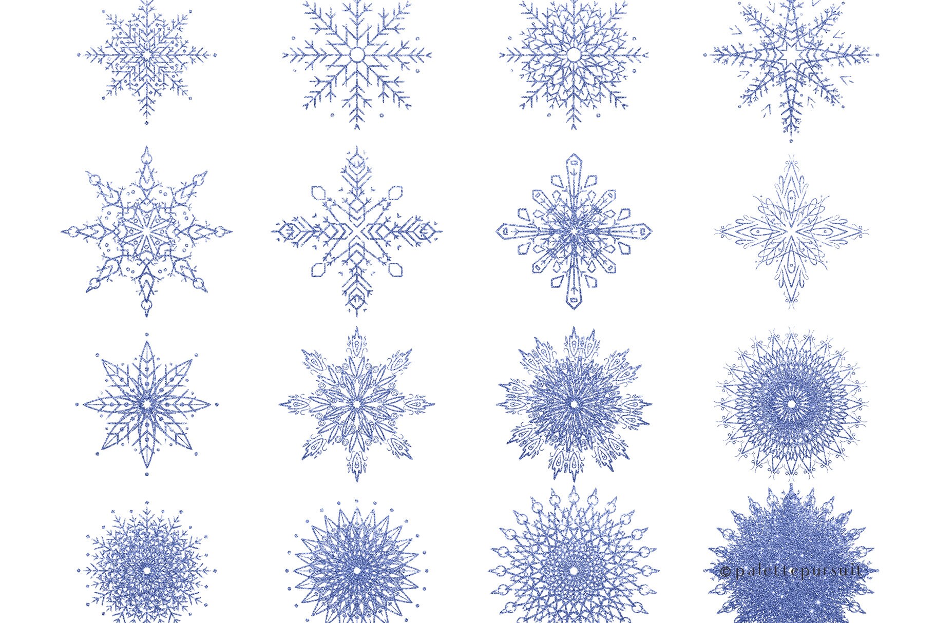 Blue Glitter Snowflakes Digital Clip Art, Icy Blue Christmas Snowflakes ...
