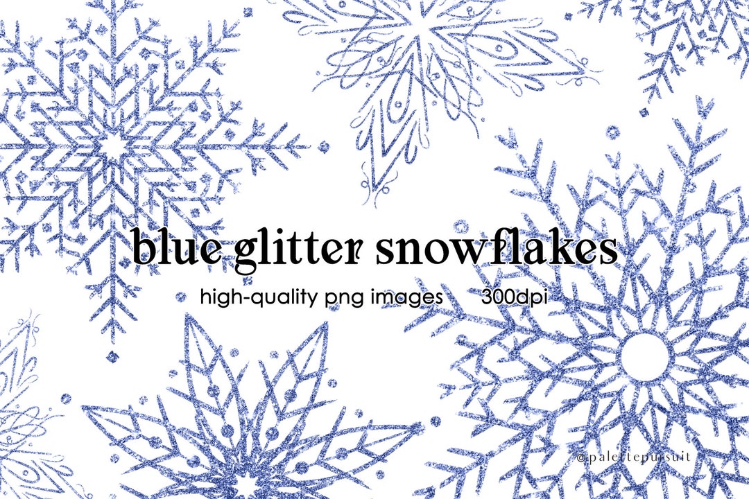 Blue Glitter Snowflakes Digital Clip Art, Icy Blue Christmas Snowflakes ...