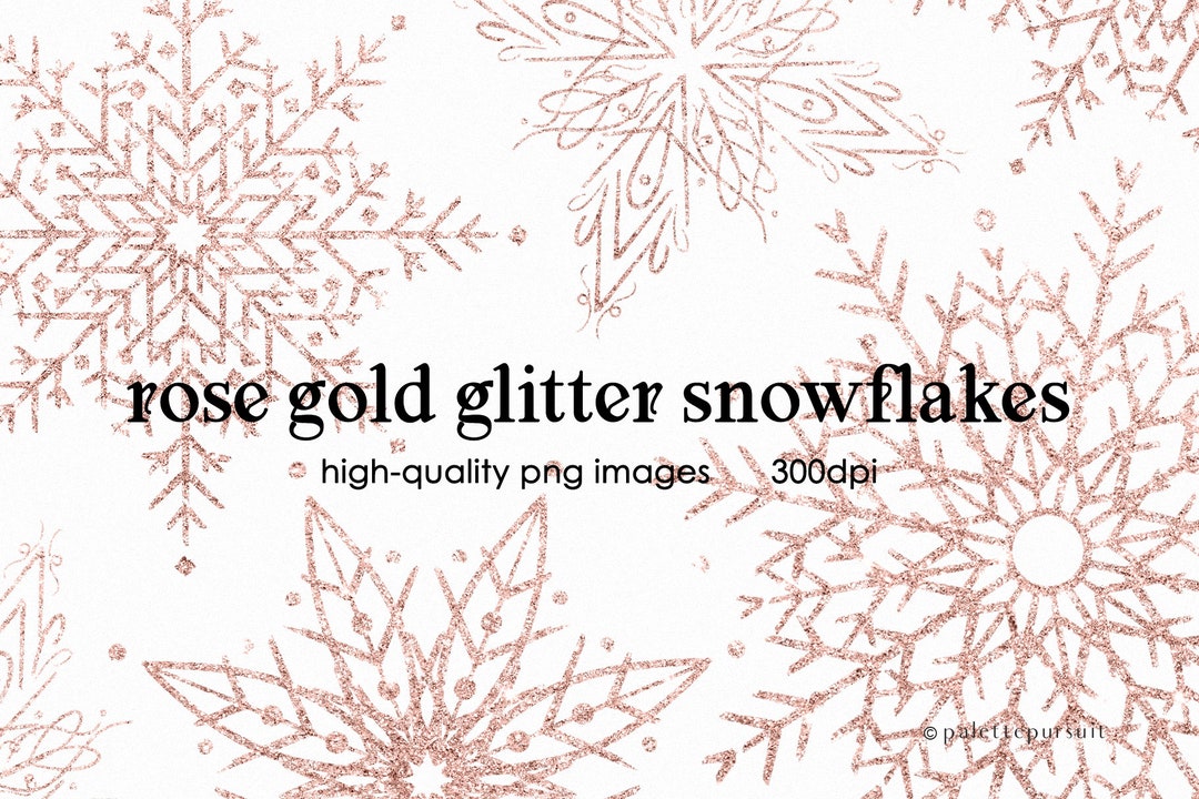 Rose Gold Glitter Snowflakes Digital Clip Art, Christmas Clipart ...