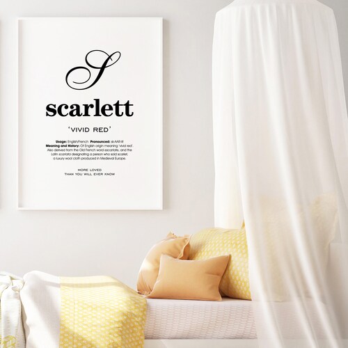 Personalized First Name Meaning Art Print-scarlett Name - Etsy