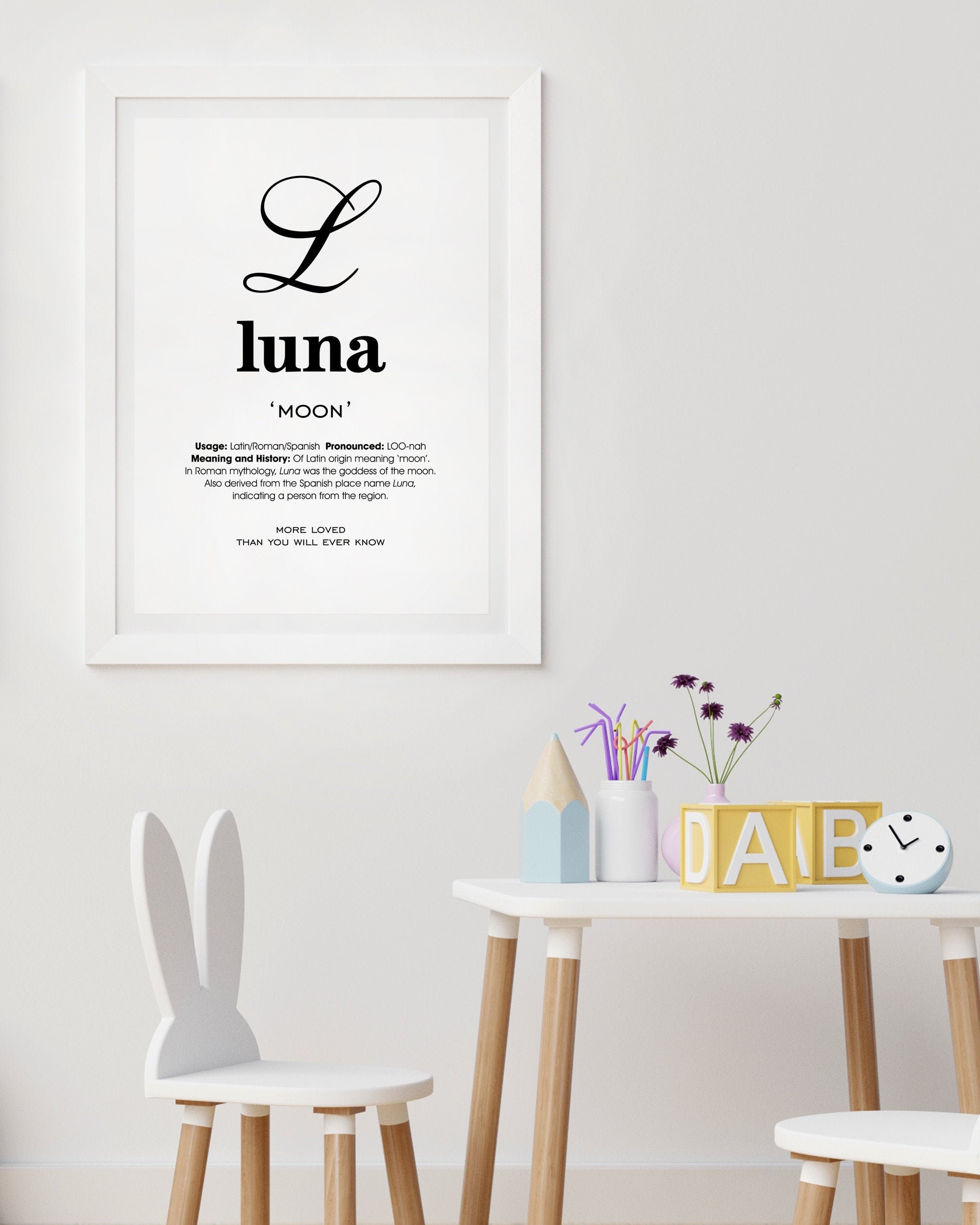 Luna Name Meaning Printable Name Art Modern Nursery Decor | Etsy