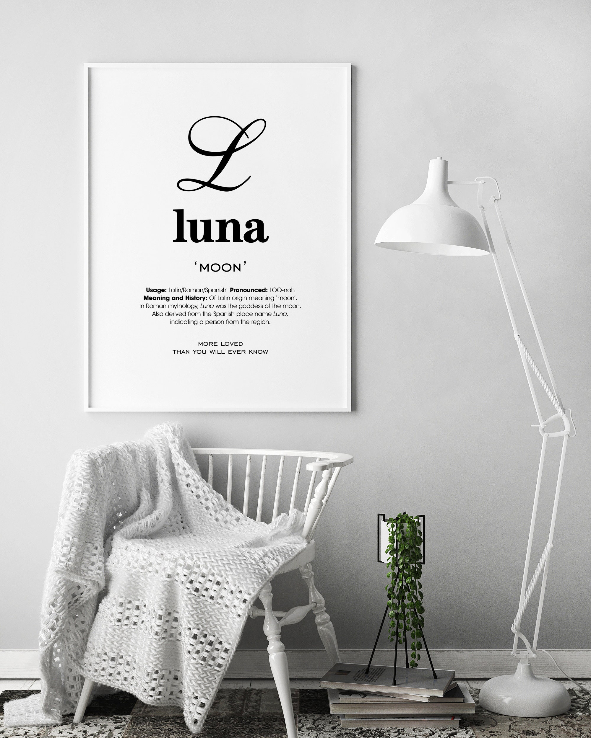 Luna Name Meaning Printable Name Art Modern Nursery Decor | Etsy