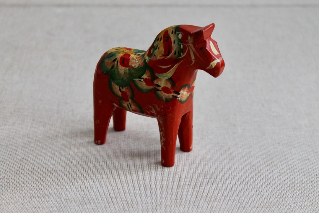 Vintage Swedish Orange Dala Horse Souvenir, Swedish Folk Art Horse ...