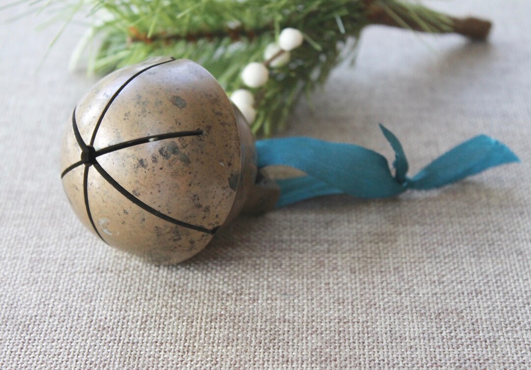 Antique Large Bronze Sleigh Bell With Ribbon, Vintage Sleigh Bell ...